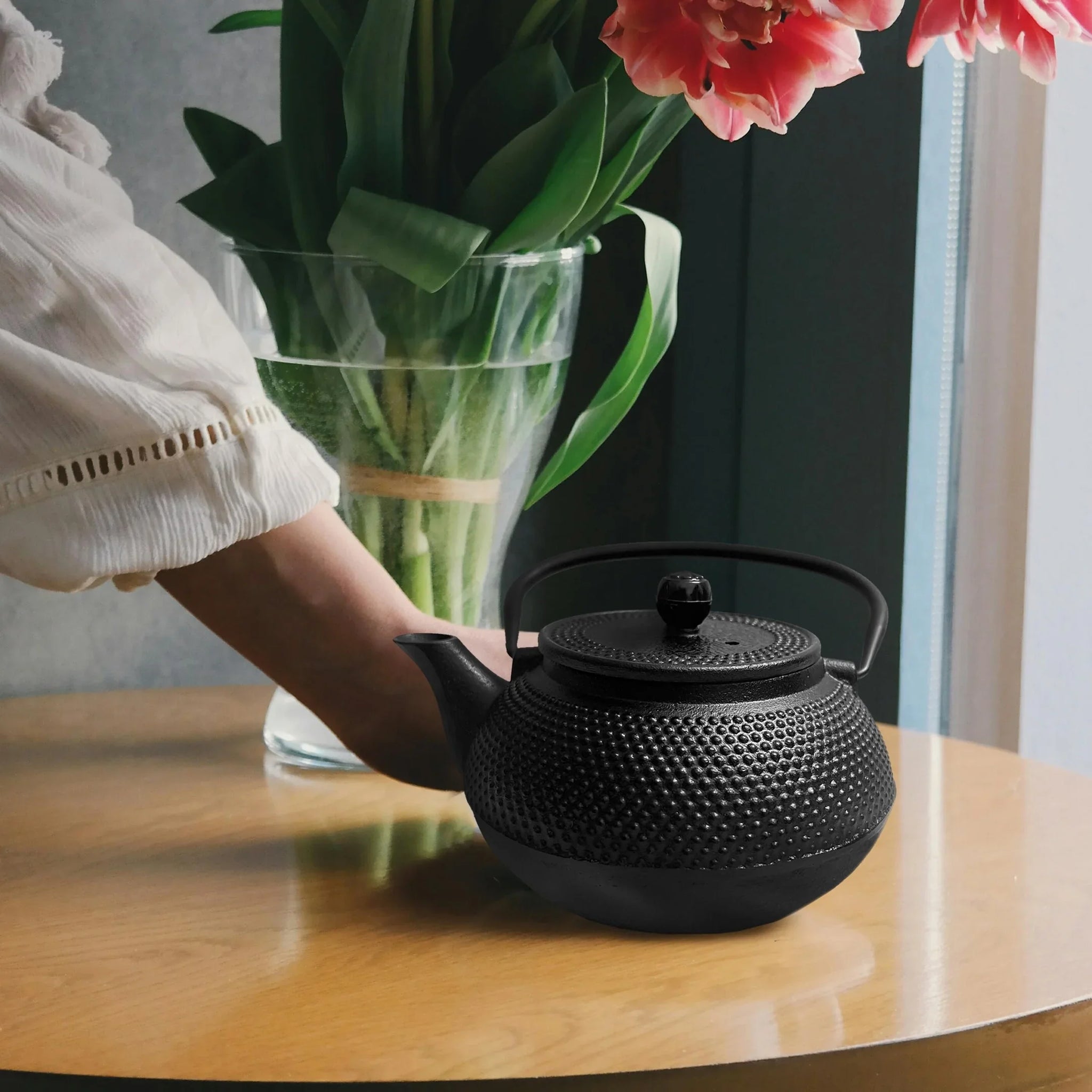 Bathala Botanicals Black Cast Iron Teapot with Stainless Steel Infuser